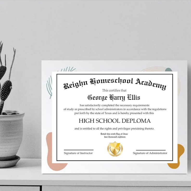 Homeschool Diploma With Gold Seal, Printable Home School High School ...