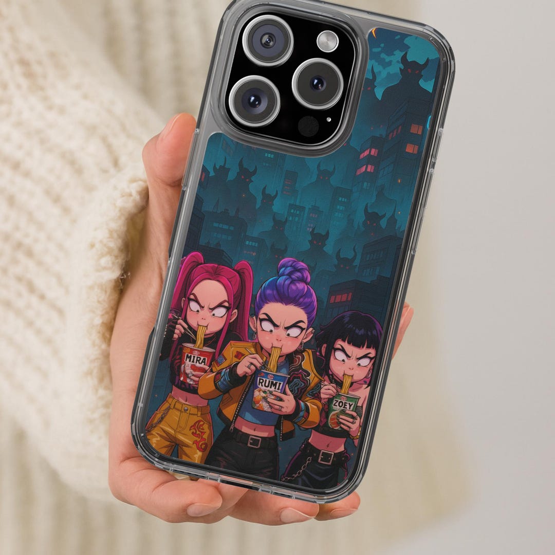 Kpop Demon Hunters Phone Case | Mira, Rumi, and Zoey Eating Noodles ...