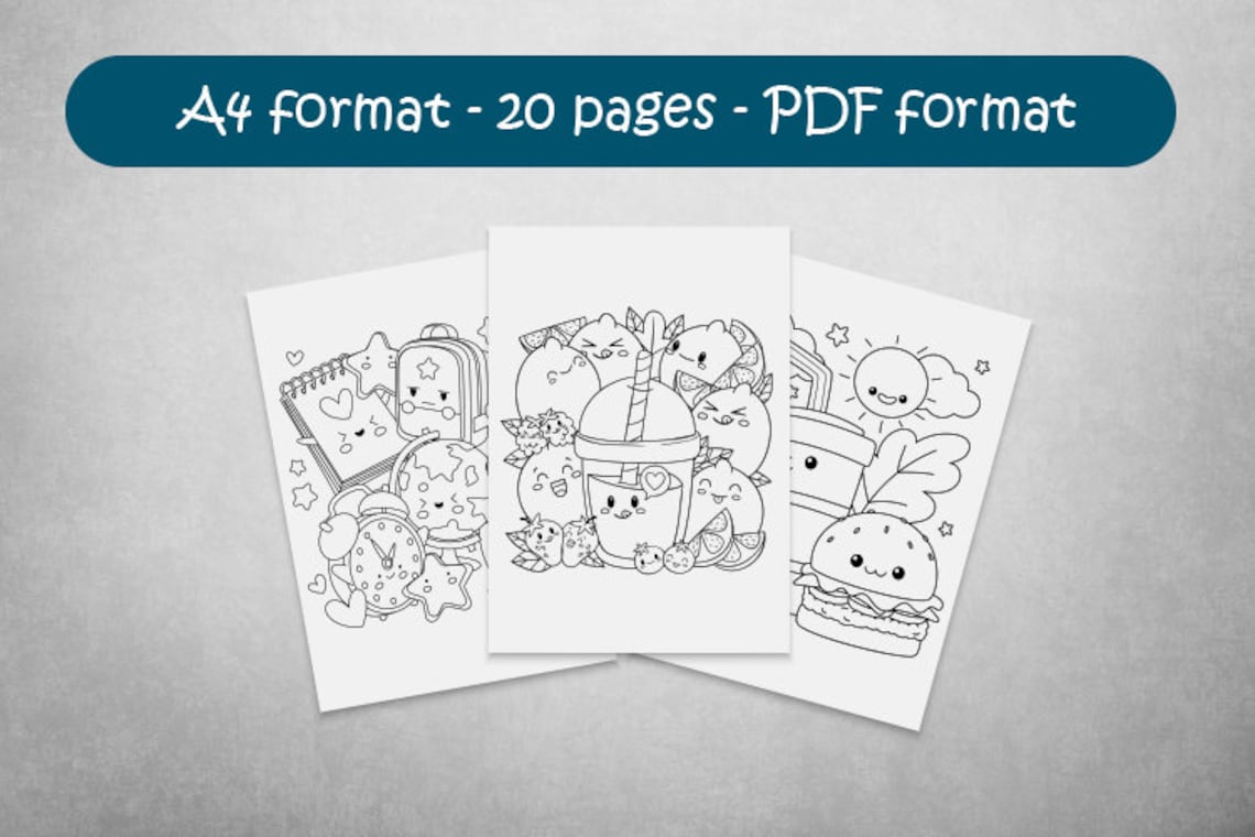 Dibujos Kawaii Para Colorear, 20 Páginas, Bonitas Páginas Para Colorear ...