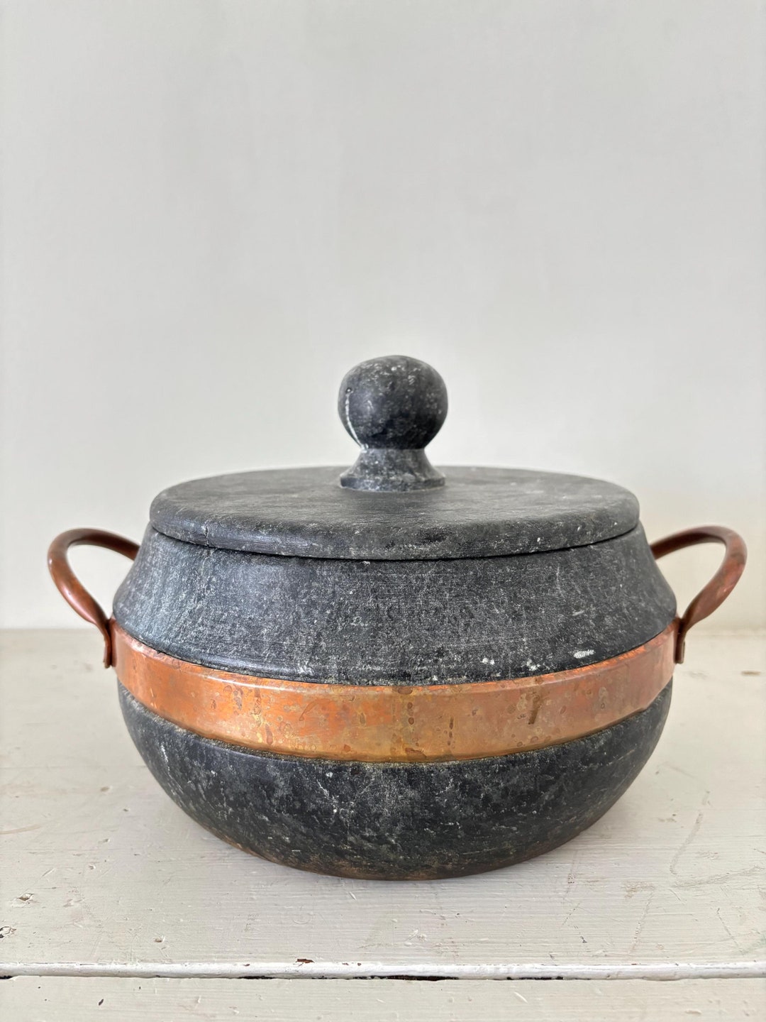 Soapstone Copper Pot Soapstone Cookie Pot Copper Band Copper Handles ...