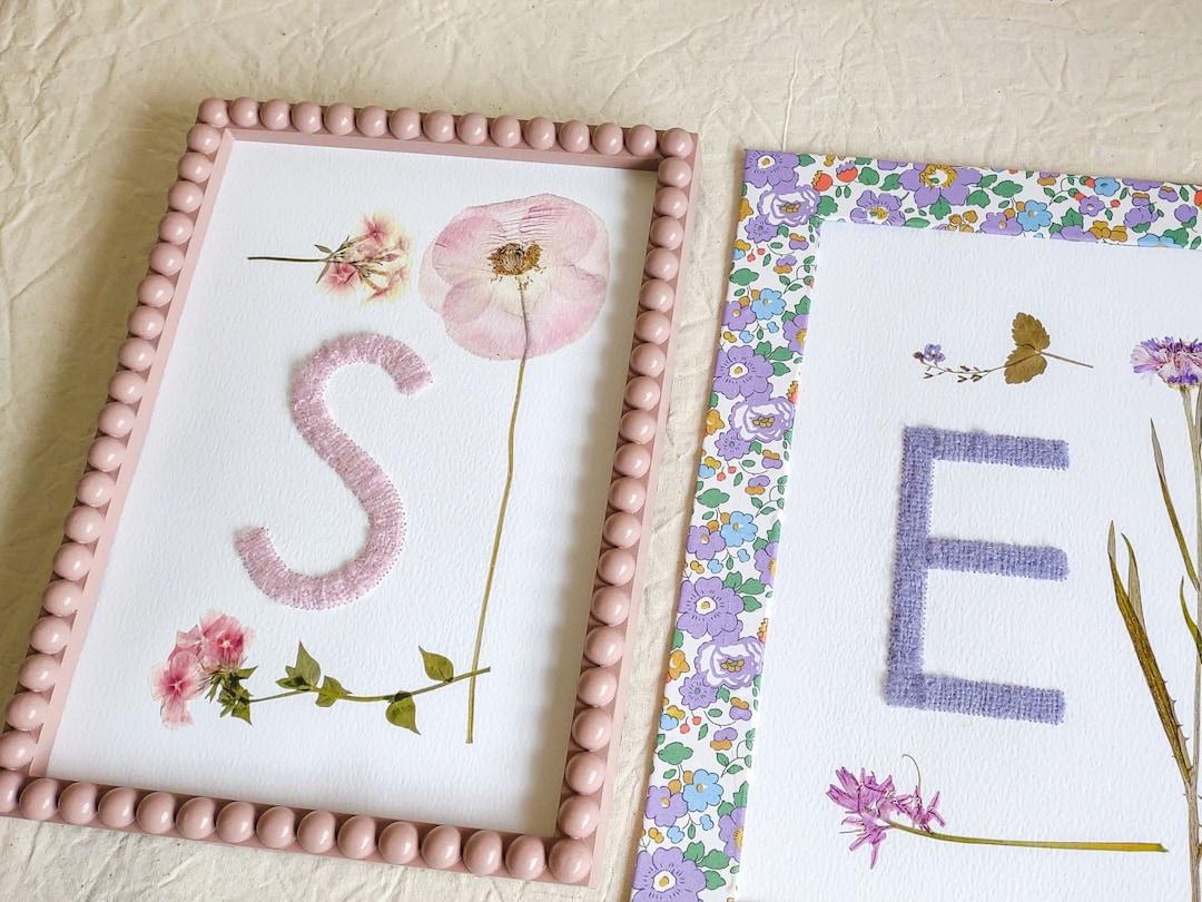 Initial Wall Art, Hand Embroidered Letters, Initial Art Print, Girls ...