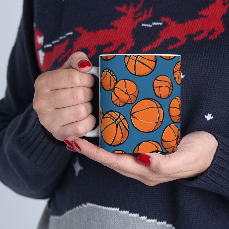 Ceramic Mug, Cute Cartoon Basketball Coffee Cup, Sports Fan Gift ...
