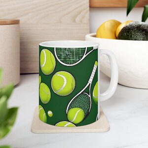 Tennis Mug, Cartoon Tennis Ball and Racket Ceramic Coffee Cup, Sports ...