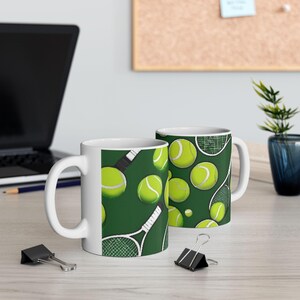 Tennis Mug, Cartoon Tennis Ball and Racket Ceramic Coffee Cup, Sports ...