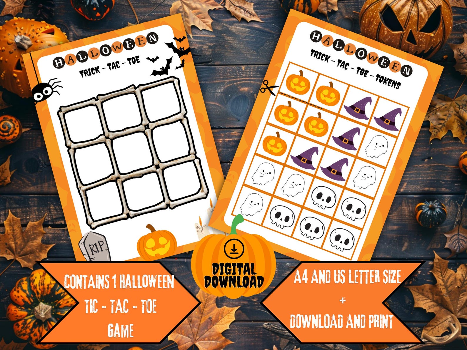 Halloween "trick-tac-toe" Game – Printable Spooky Tic-tac-toe Activity ...
