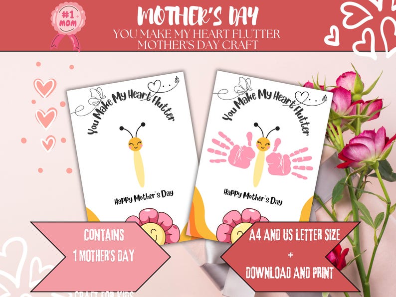 Mother's Day Handprint Craft, You Make My Heart Flutter Printable ...