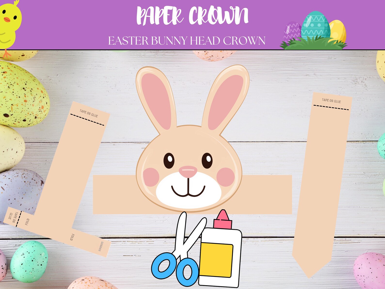 Printable Easter Bunny Paper Crown for Kids – Full-color Paper Hat for ...