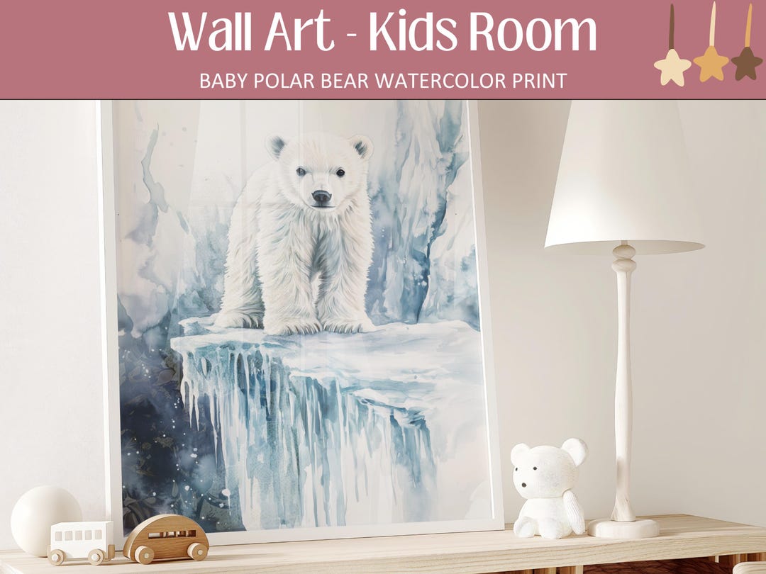 Baby Polar Bear Watercolor Print: Arctic Nursery Wall Art (digital ...