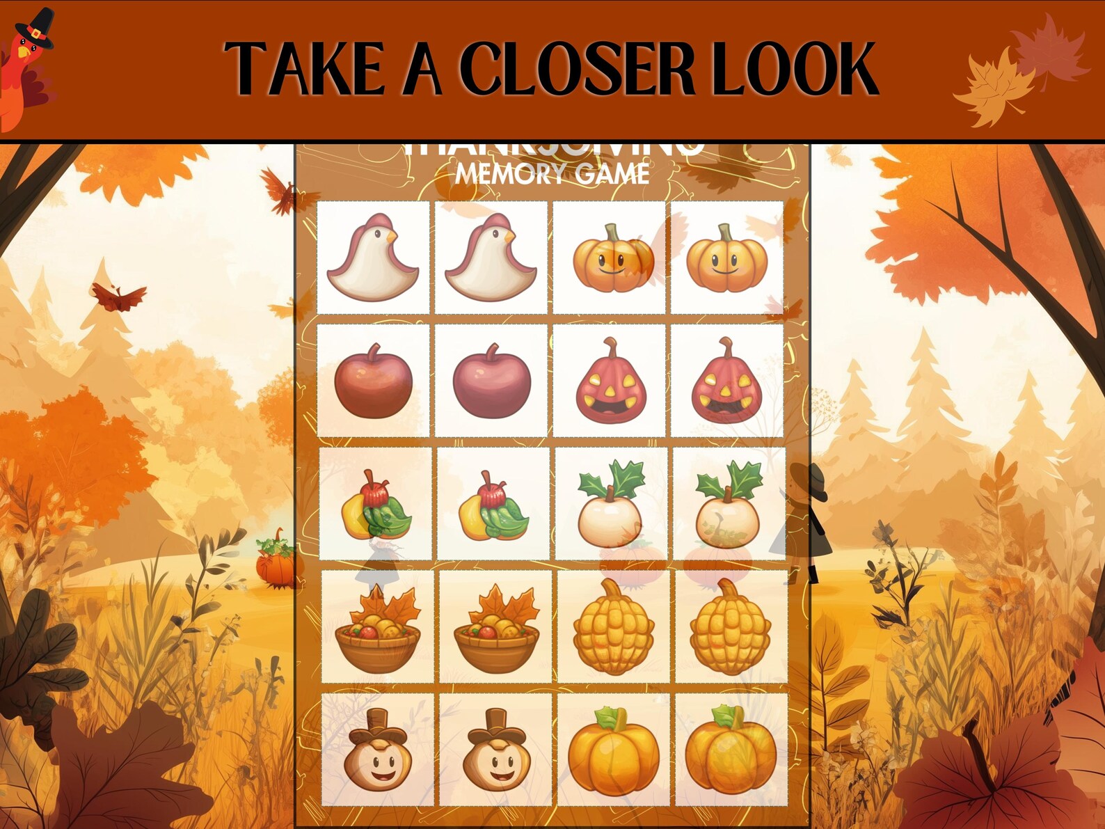Thanksgiving Memory Game, Printable Holiday Activity, Fun Family Game ...