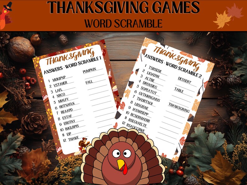 Thanksgiving Word Scramble, Feast & Harvest Word Game, Printable ...