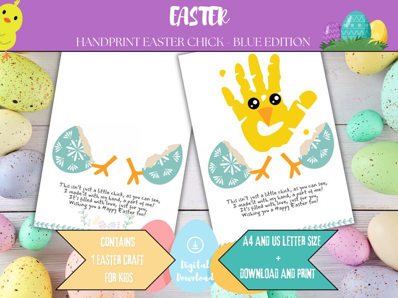 Printable Easter Chick Handprint Art – DIY Toddler Keepsake, Fun Spring ...