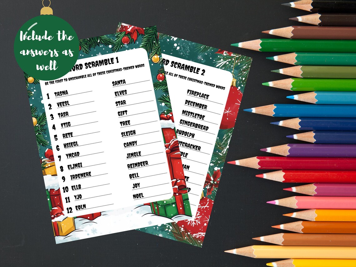 Christmas Word Scramble Game: Gifts & Ornaments (printable PDF) - Etsy