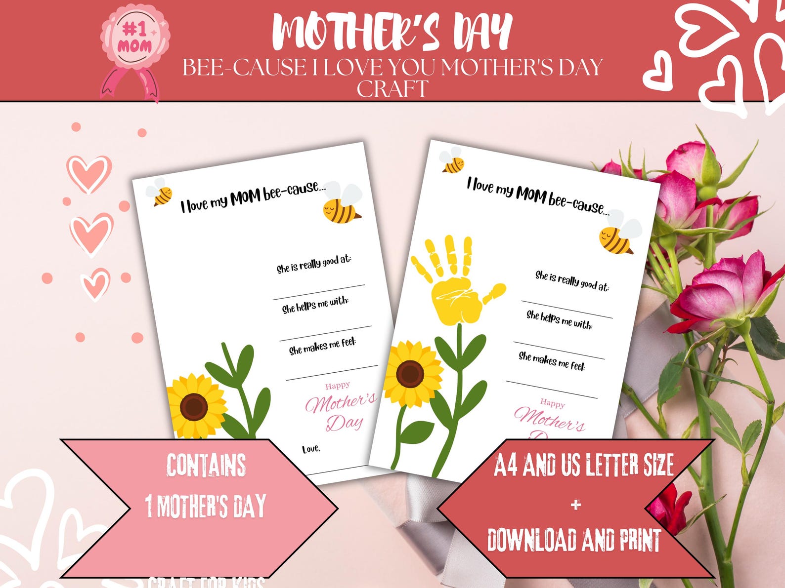 Bee Mother's Day Handprint Craft: DIY Gift for Kids (instant Download ...