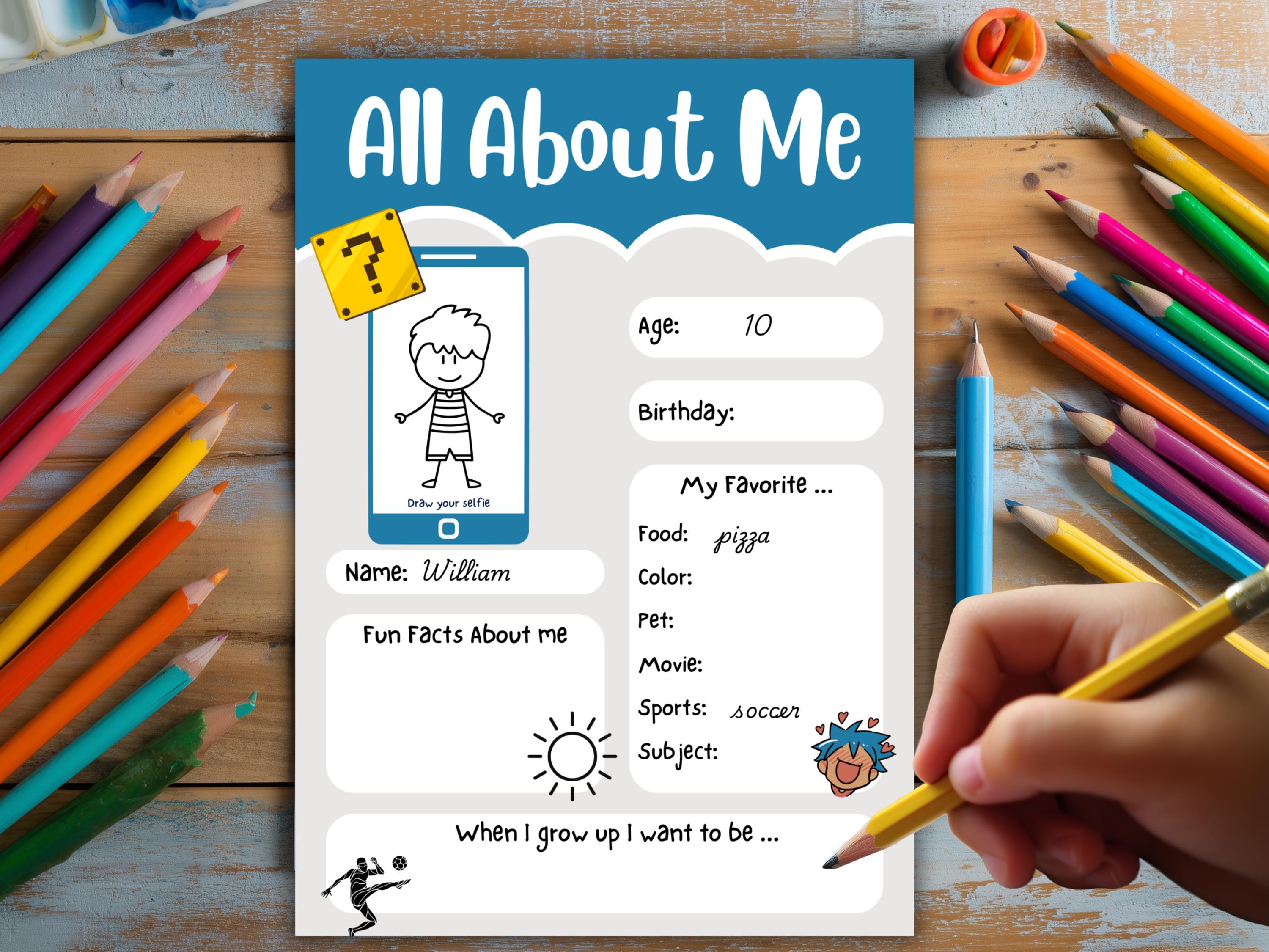Printable All About Me Phone Template for Boys & Girls, First Day of ...