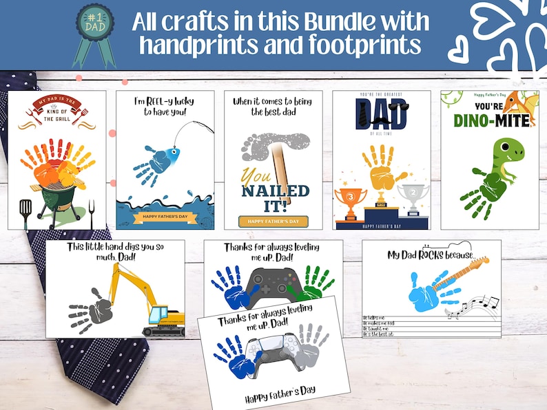 Father's Day Handprint and Footprint Craft Bundle: DIY Cards for Dad ...