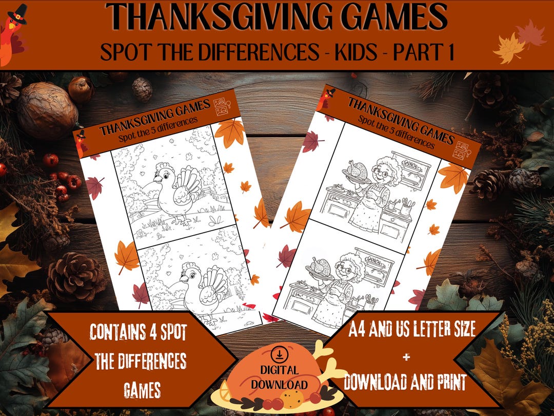 Thanksgiving 'spot the Difference' Puzzles Digital Download Fun ...