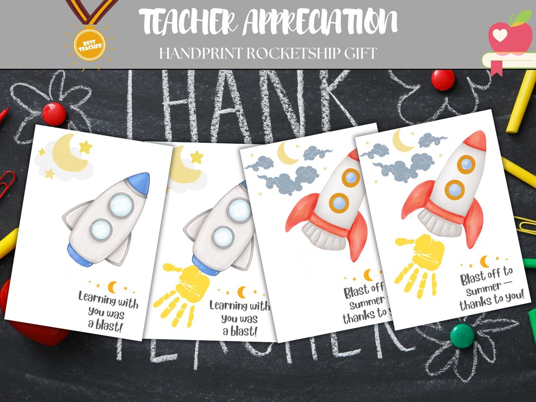 Rocketship Handprint Craft, End of Year Gift for Teacher, DIY Teacher ...