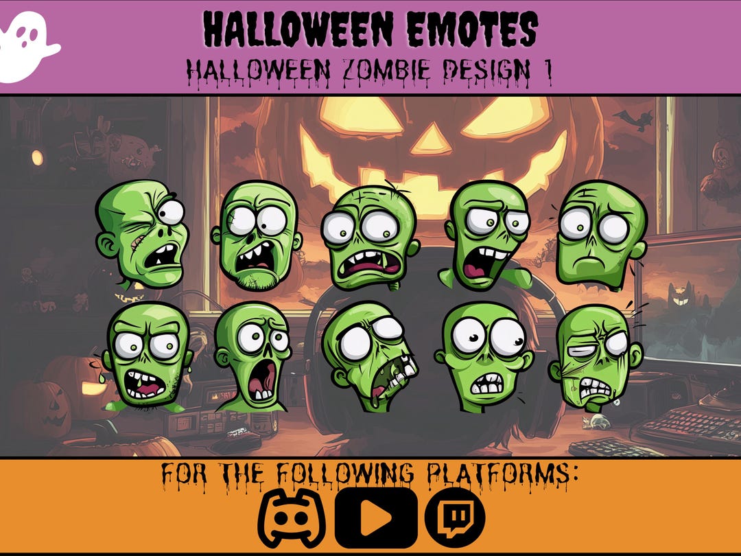 Zombie Emotes Pack: Spooky Halloween Stream Graphics (digital Download ...