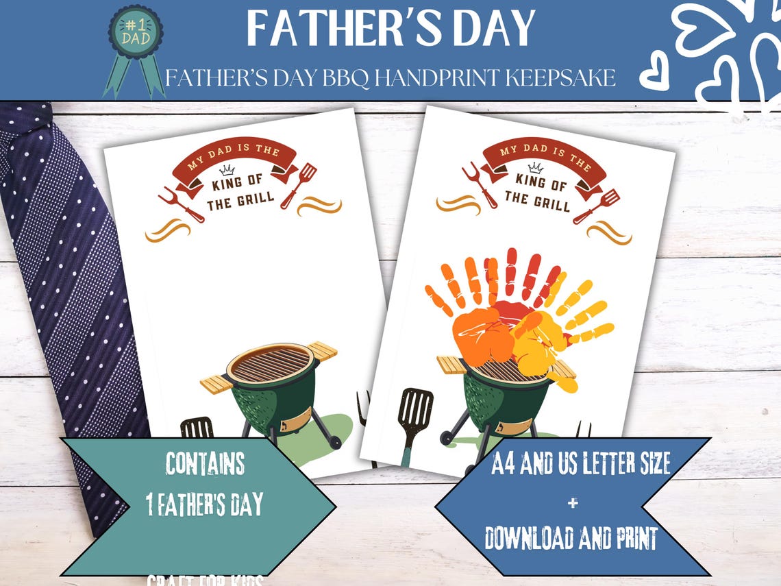 BBQ Handprint Father's Day Craft, Printable Grill Keepsake for Toddlers ...
