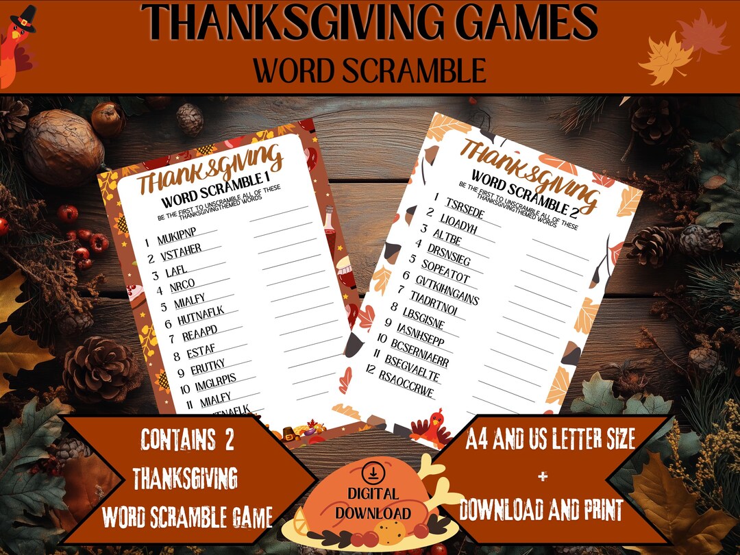 Thanksgiving Word Scramble Game Fun for Family and Kids Printable PDF ...