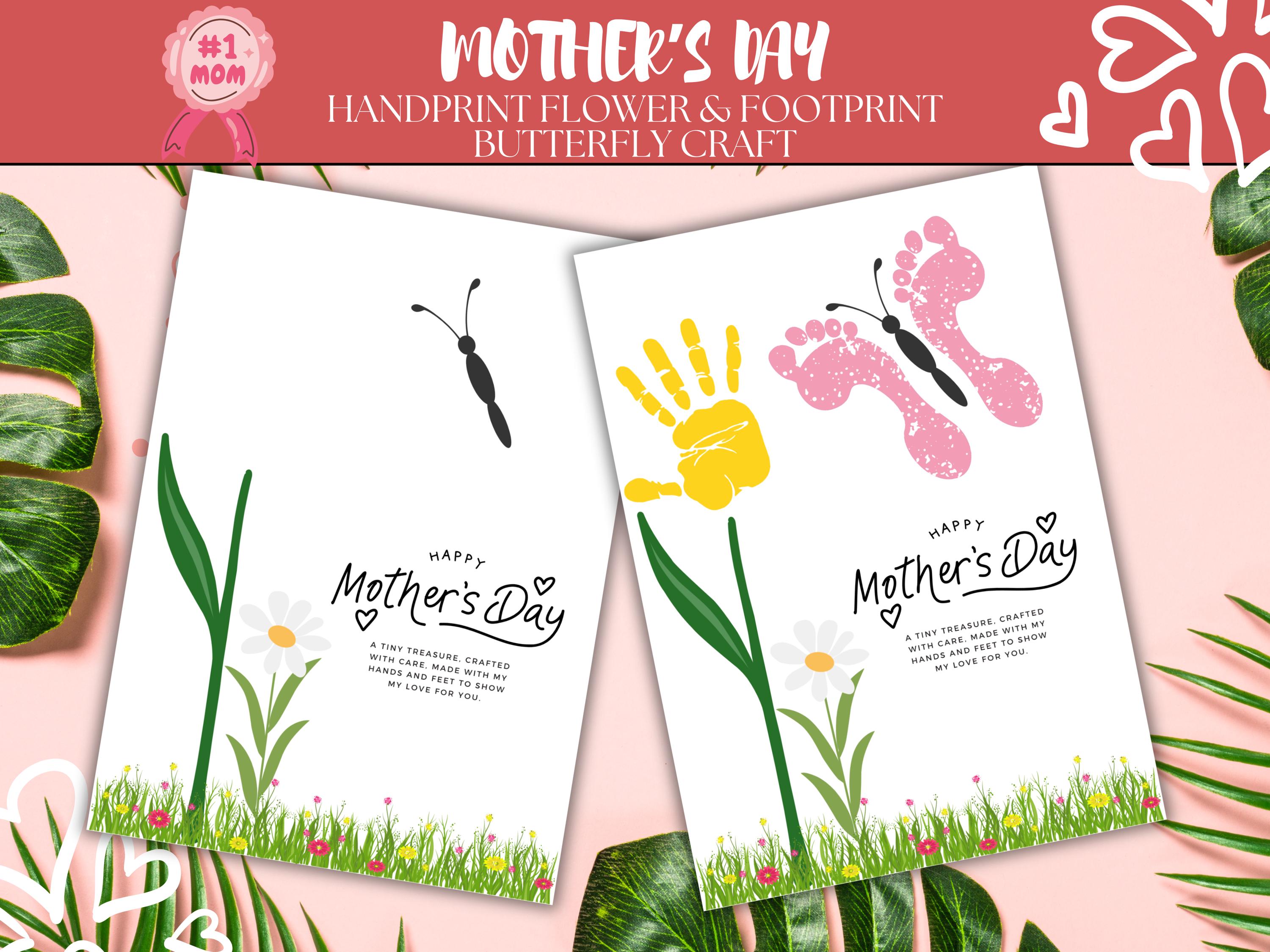 Watercolor Handprint Flower, Footprint Butterfly, Mother's Day ...