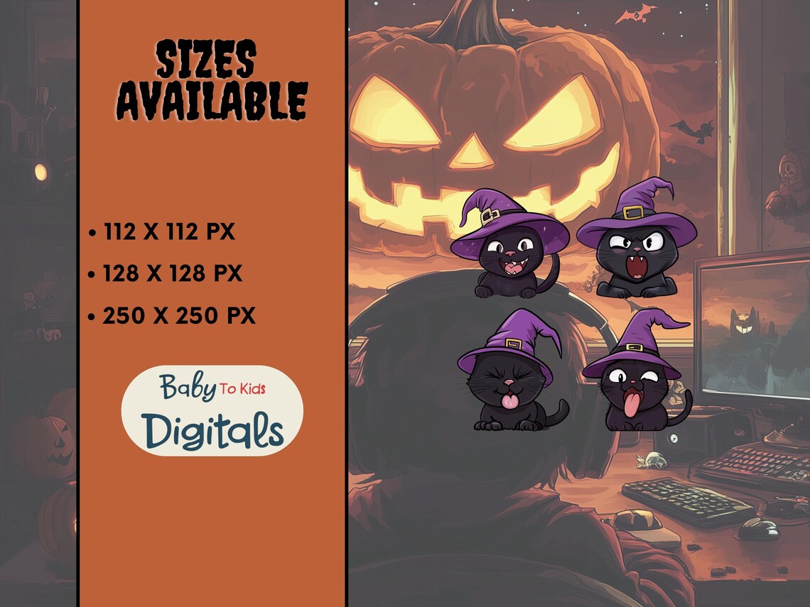 Halloween Cat Witch Hat Emotes: Spooky Stream Graphics (digital ...