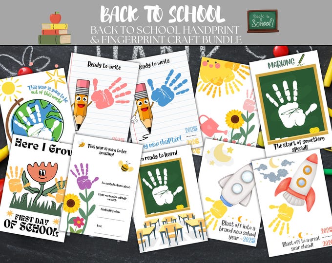 Back to School Handprint Art Bundle, First Day of School Handprint ...