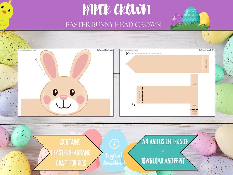 Printable Easter Bunny Paper Crown for Kids – Full-color Paper Hat for ...
