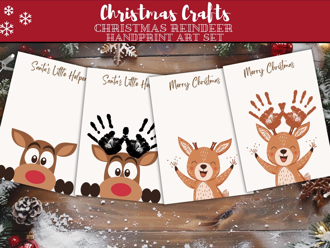 Christmas Reindeer Handprint Art Set – Printable Holiday Craft (digital ...
