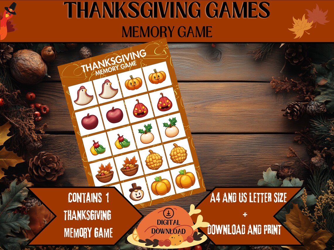 Thanksgiving Memory Game: Printable Holiday Matching Cards (digital ...