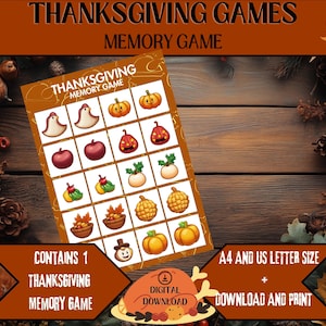 Thanksgiving Memory Game, Printable Holiday Activity, Fun Family Game ...
