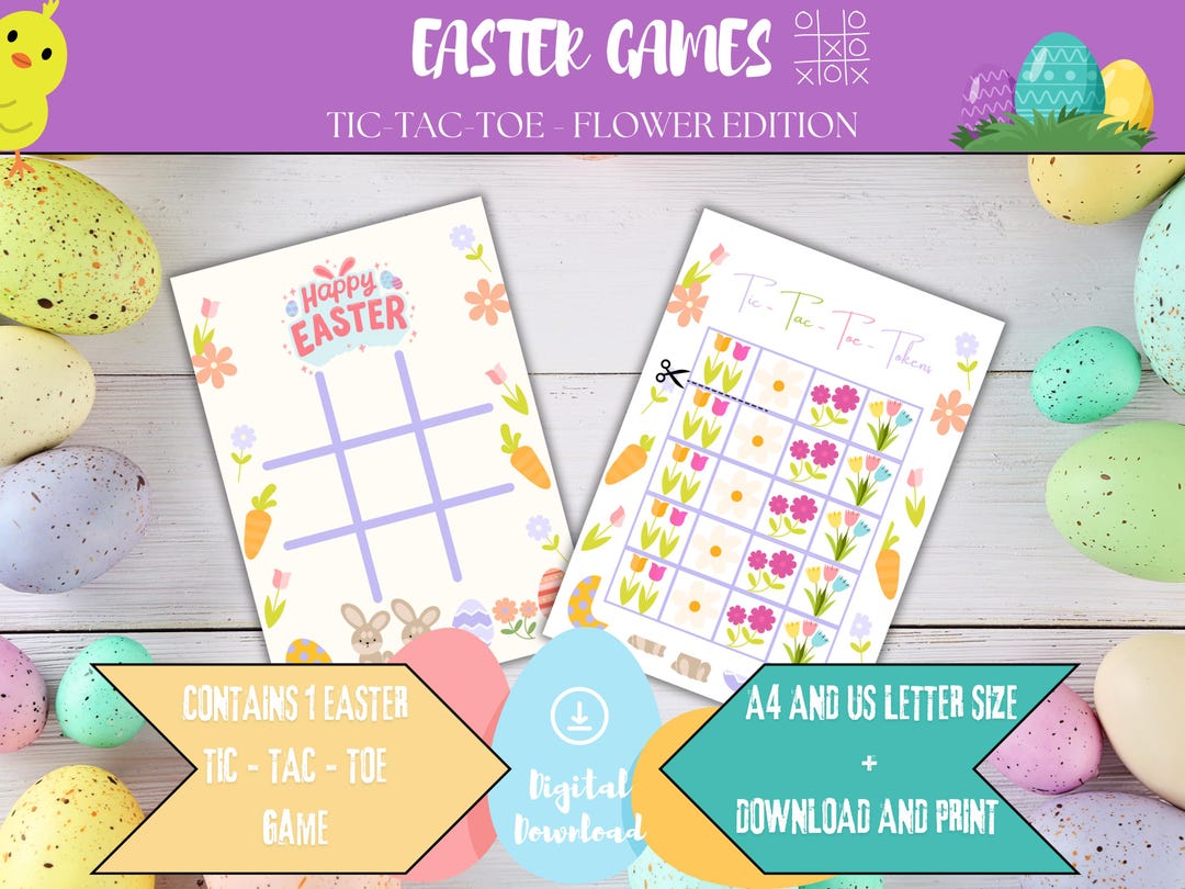 Printable Easter Tic-tac-toe Printable, Flower Game for Kids, Spring ...