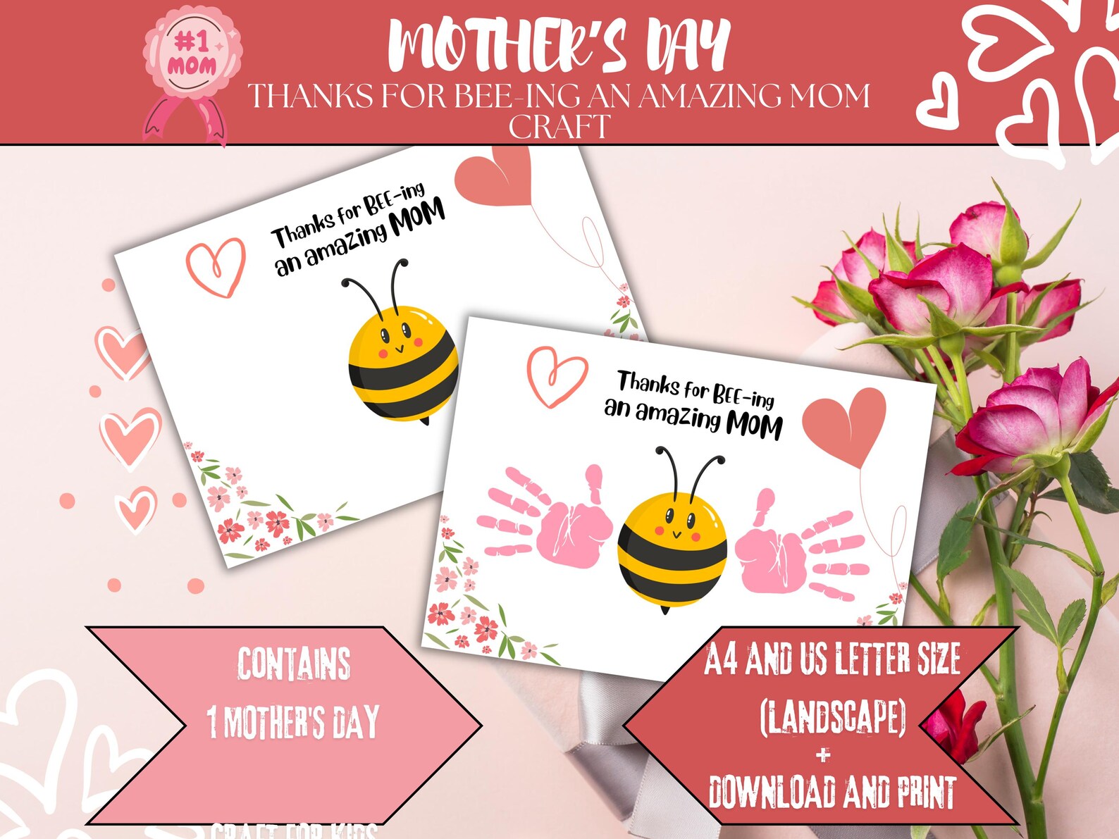 Printable Mother's Day Handprint Craft for Kids, Thanks for Bee-ing an ...