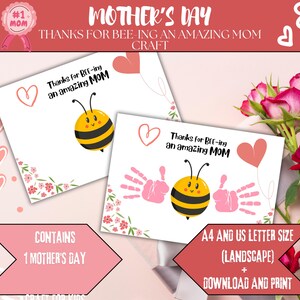 Printable Mother's Day Handprint Craft for Kids, Thanks for Bee-ing an ...