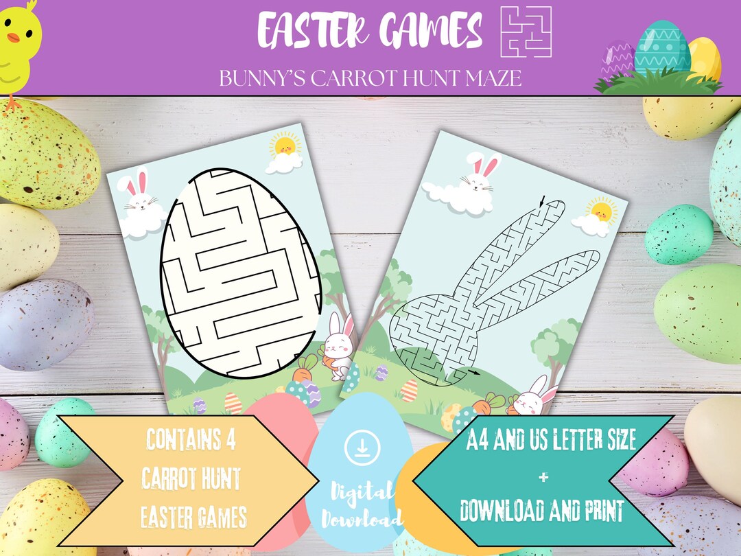 Easter Maze Printable – Fun Bunny Puzzle, Kids Holiday Activity, Find ...