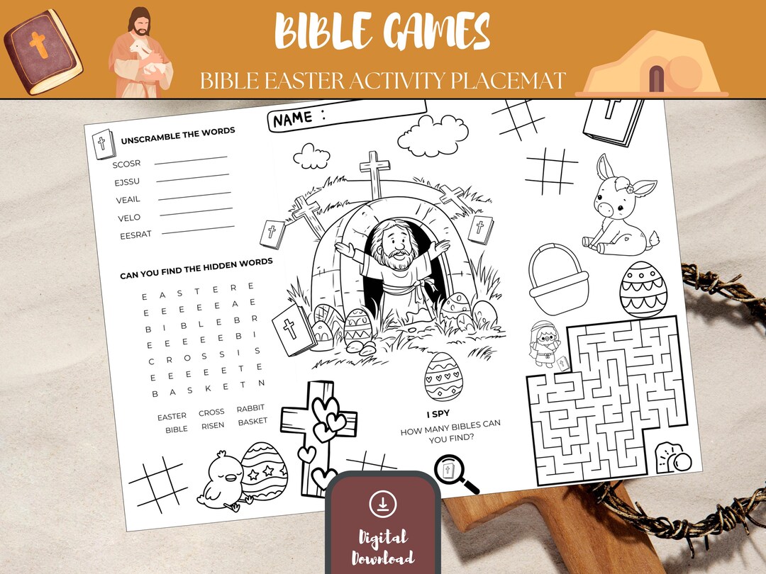 Bible Easter Activity Placemat – Printable Christian Game, Word Search ...