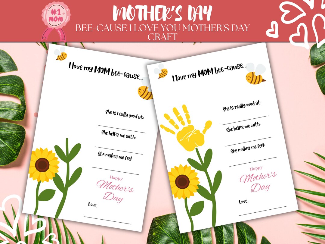 Bee Mother's Day Handprint Craft: DIY Gift for Kids (instant Download ...