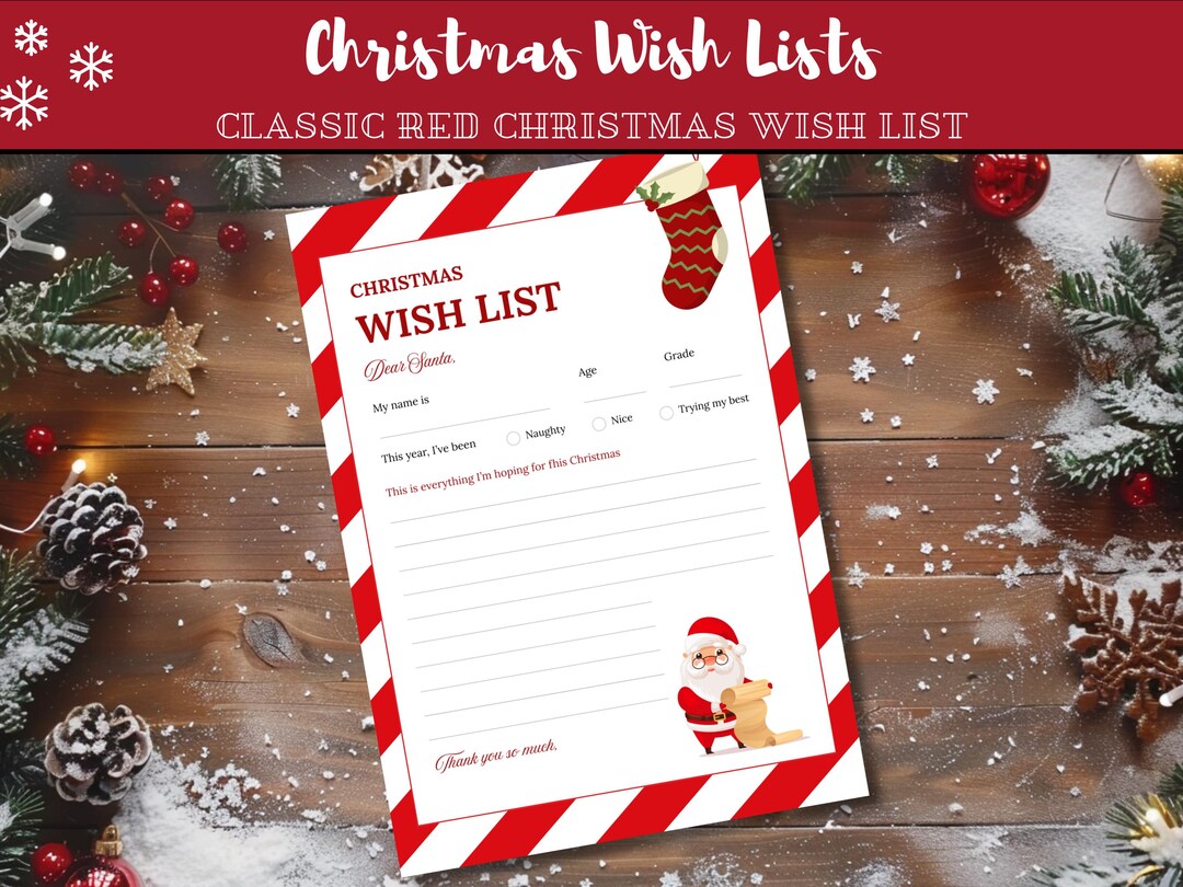 Classic Red Christmas Wish List – Printable Santa Letter (digital ...