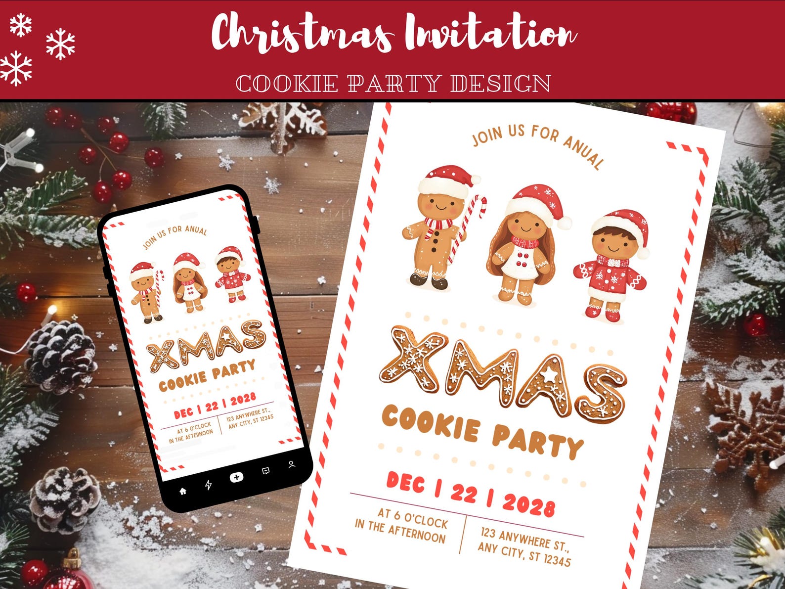Gingerbread Christmas Cookie Party Invitation (editable Canva Template ...