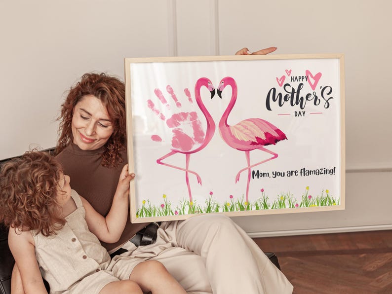 Flamingo Mother's Day Card: Handprint Art Keepsake (printable) - Etsy