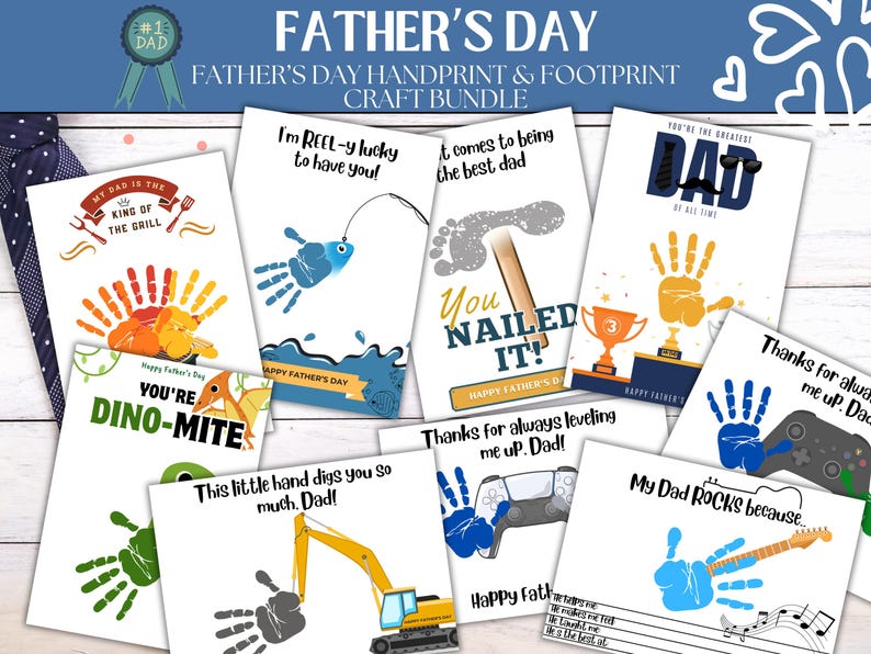 Father's Day Handprint and Footprint Craft Bundle: DIY Cards for Dad ...