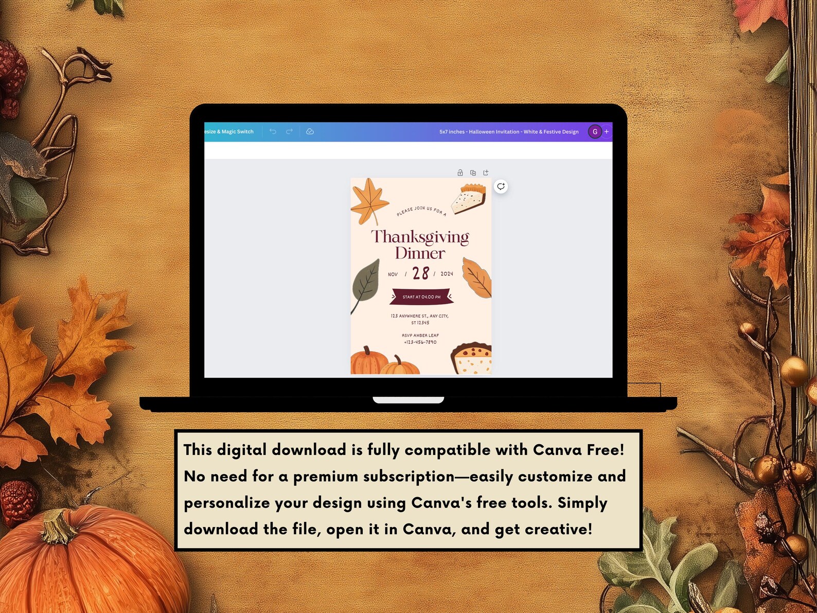 Pumpkin Pie Thanksgiving Invitation: Editable Fall Feast (editable ...