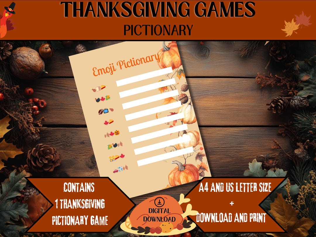 Thanksgiving Emoji Pictionary, Printable Holiday Party Game, Fun ...