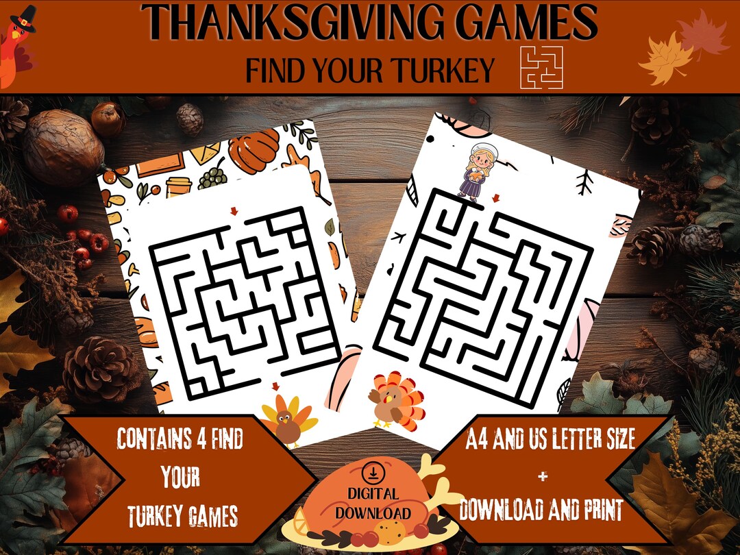 Printable Thanksgiving Maze Game, Find Your Turkey Activity, Fun Fall ...