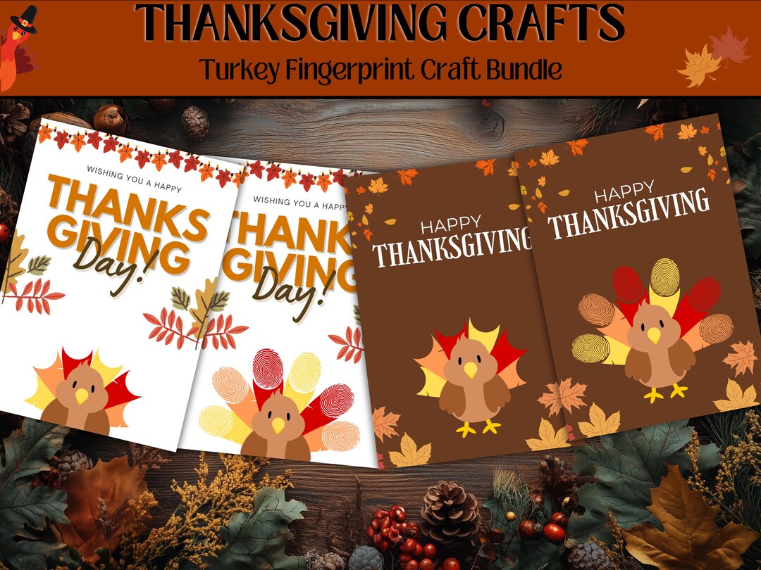 Turkey Fingerprint Craft Bundle – Printable Thanksgiving Handprint Art ...