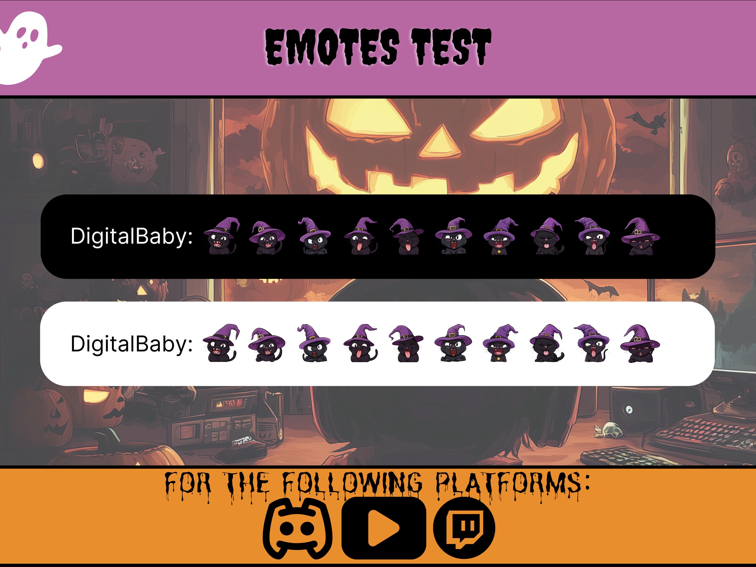Halloween Cat Witch Hat Emotes: Spooky Stream Graphics (digital ...