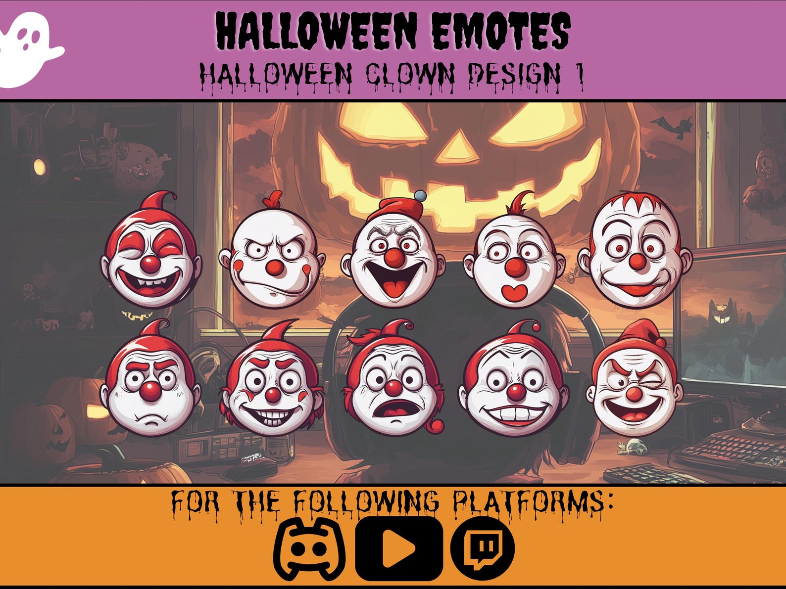 Clown Emotes Pack for Twitch, Discord and Youtube | Spooky & Fun ...