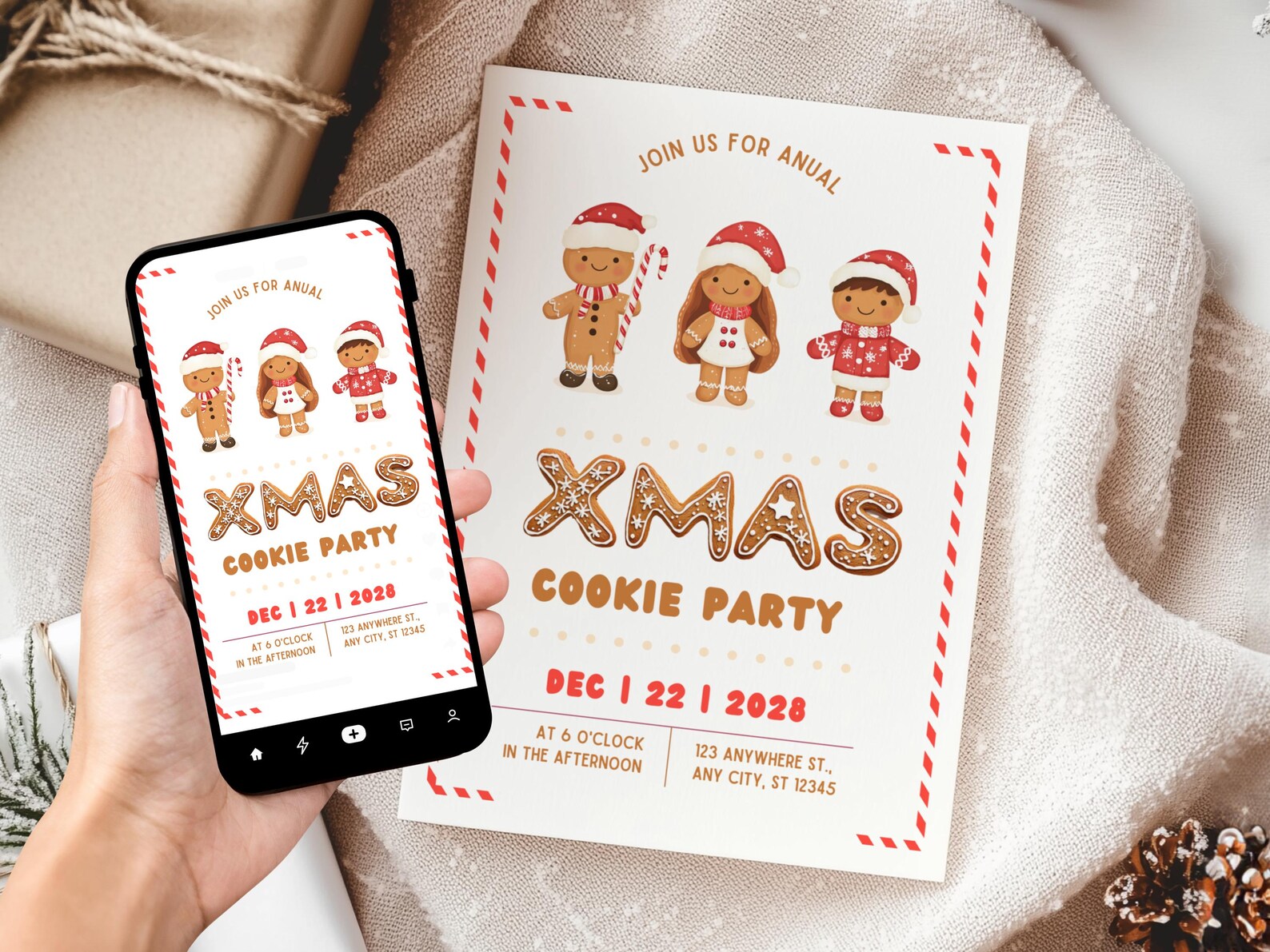 Gingerbread Christmas Cookie Party Invitation (editable Canva Template ...