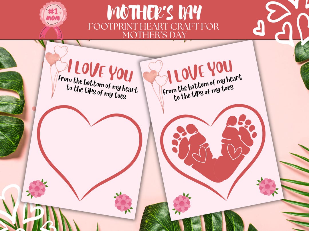 Footprint Heart Craft for Mother’s Day, DIY Baby Footprint Art ...