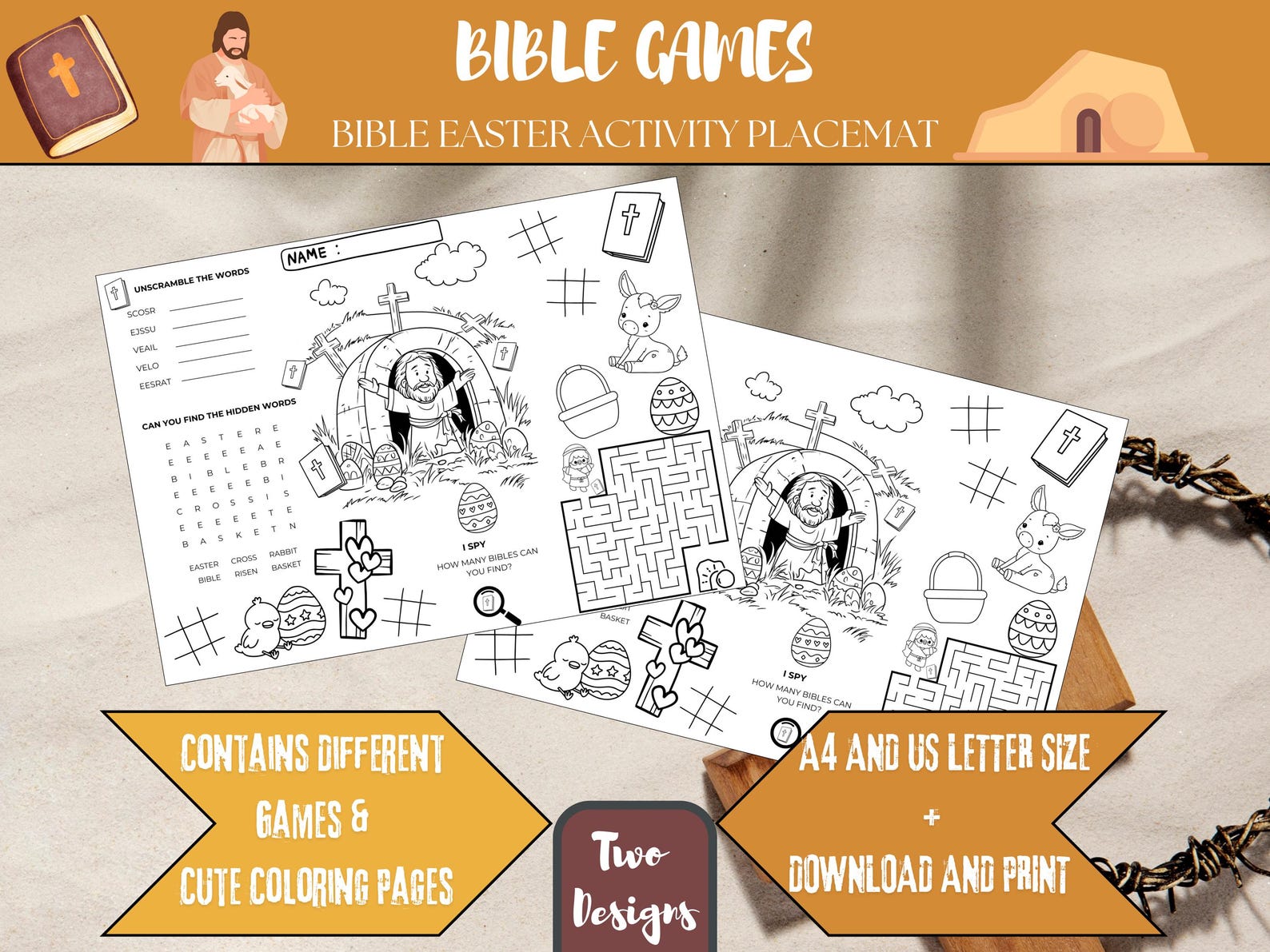 Bible Easter Activity Placemat – Printable Christian Game, Word Search ...